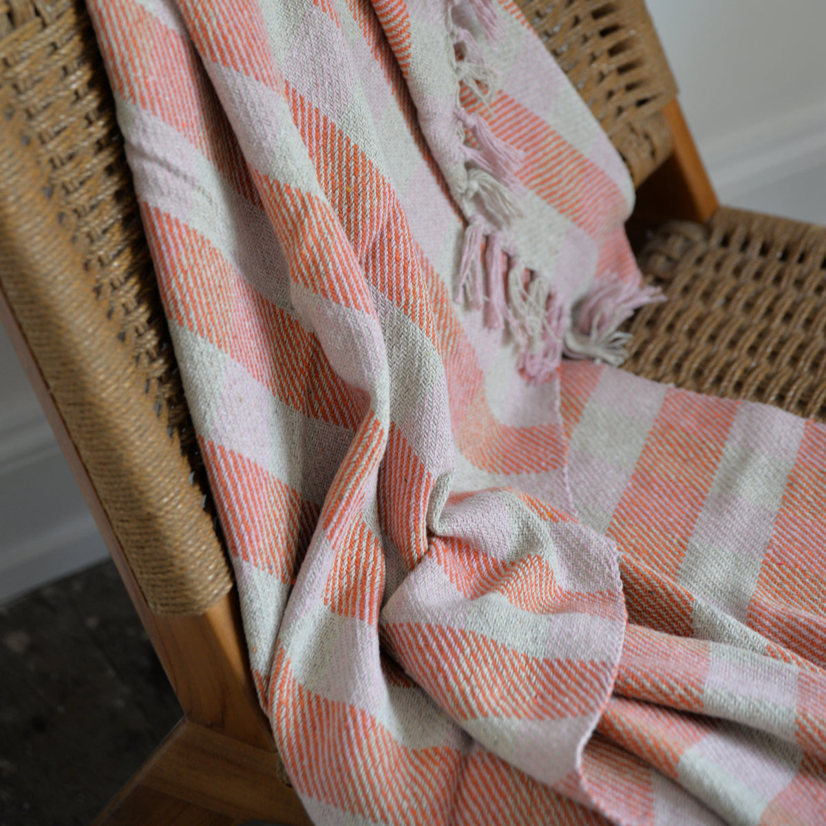 Recycled Cotton Throw / Pink Orange Check – Mon Pote