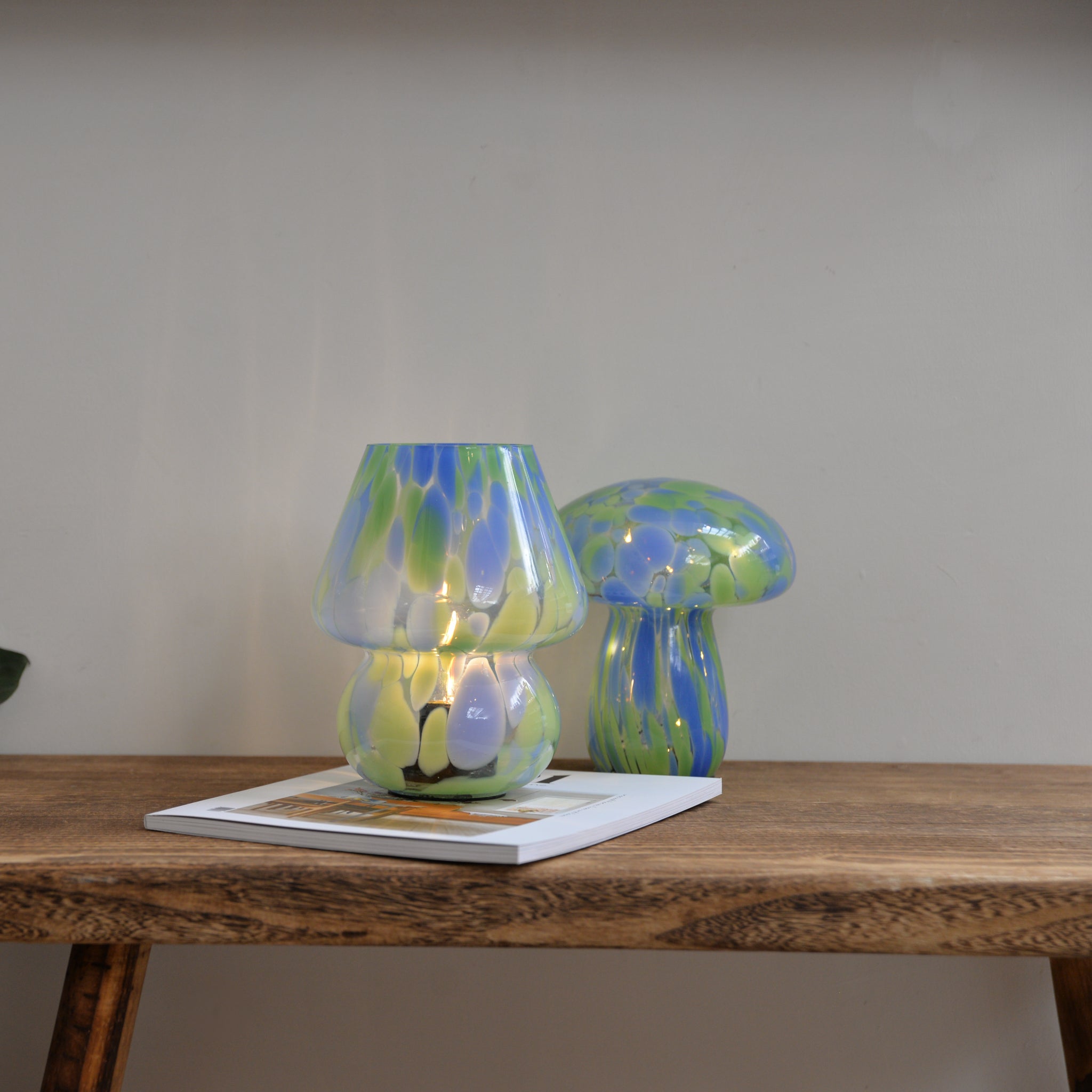 Portable LED Glass Mushroom Lamp / Mint Green and Blue – Mon Pote